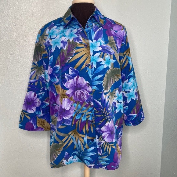 Allison Daley | Tops | Allison Daley Blue Purple Floral Blouse | Poshmark
